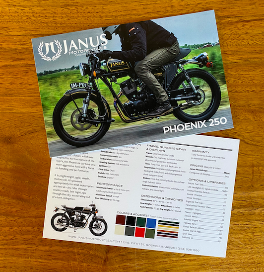 Janus Motorcycles Literature for Halcyon, Gryffin, & Phoenix Specs ...